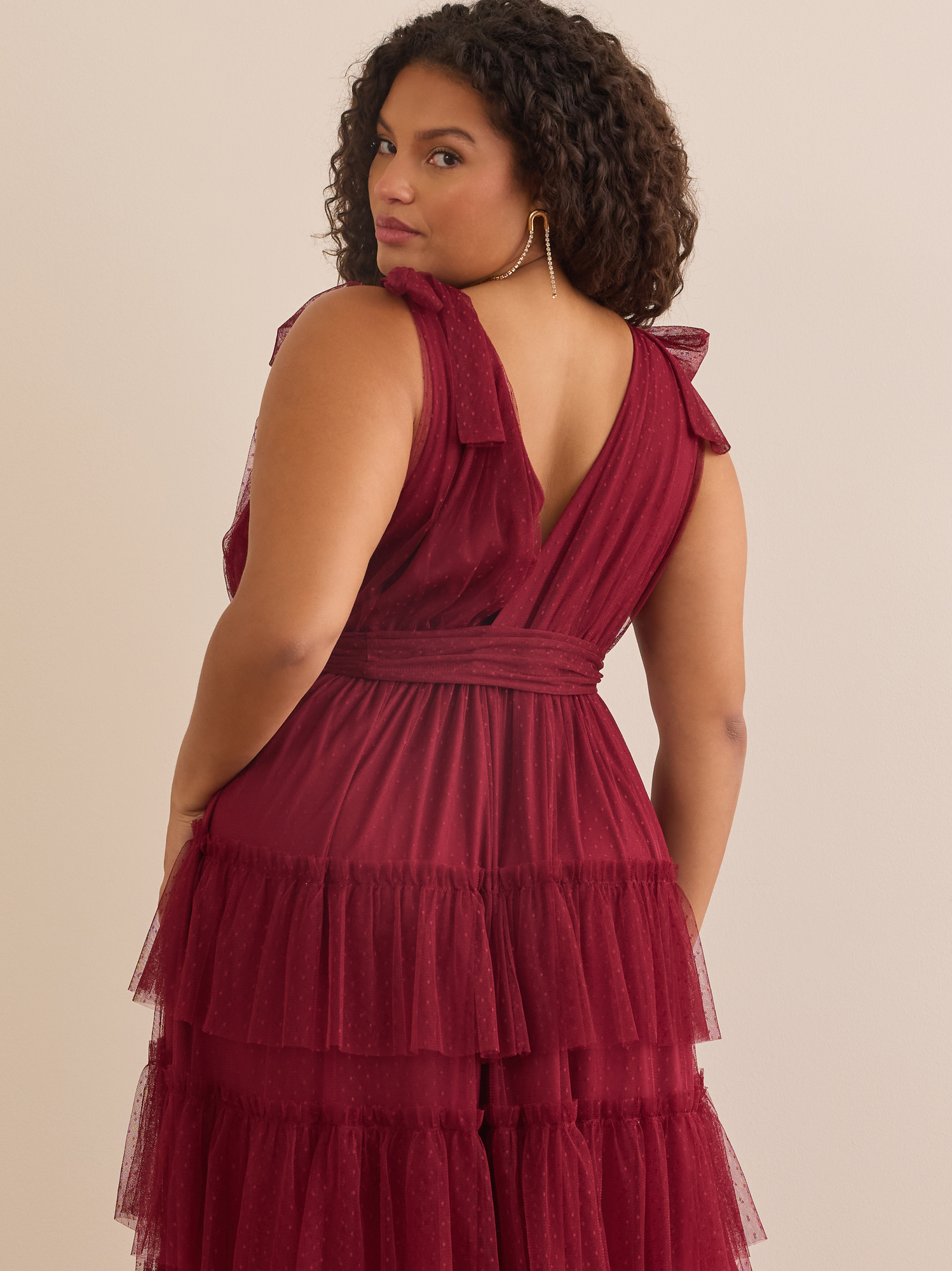 Madeline Clip Dot Tulle Maxi Dress in Burgundy | Arula Madeline Clip Dot Tulle Maxi Dress in Burgundy | Arula